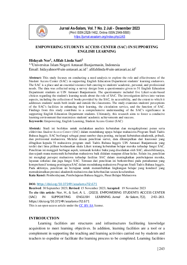 (PDF) Empowering Students Access Center (Sac) in Supporting English ...