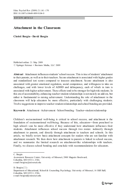 (PDF) Attachment in the Classroom