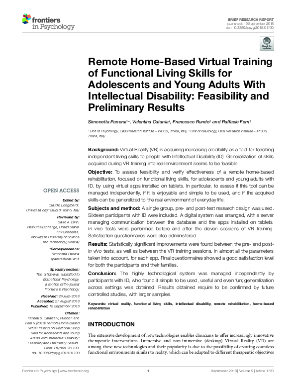 (PDF) Remote Home-Based Virtual Training of Functional Living Skills ...
