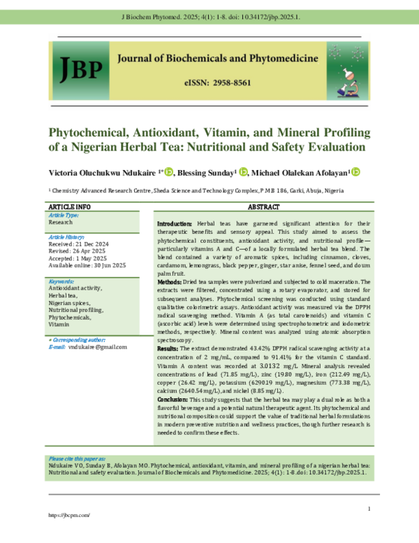 (PDF) Phytochemical, Antioxidant, Vitamin, and Mineral Profiling of a ...