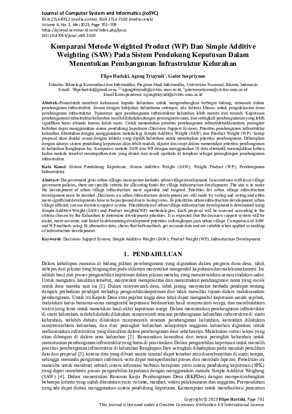 (PDF) Komparasi Metode Weighted Product (WP) Dan Simple Additive ...