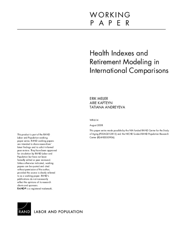 (PDF) Health Indexes and Retirement Modeling in International Comparisons