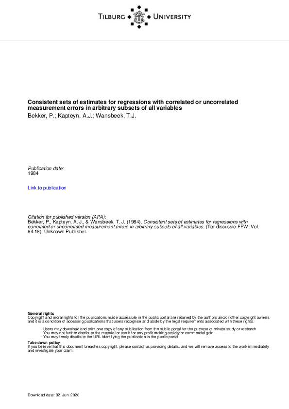 (PDF) Consistent sets of estimates for regressions with correlated or ...