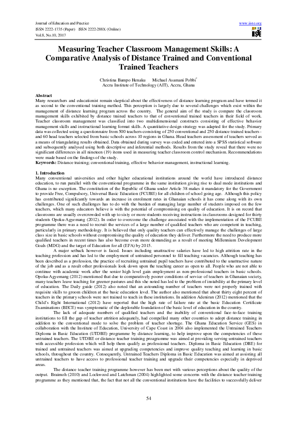 (PDF) Measuring Teacher Classroom Management Skills: A Comparative ...