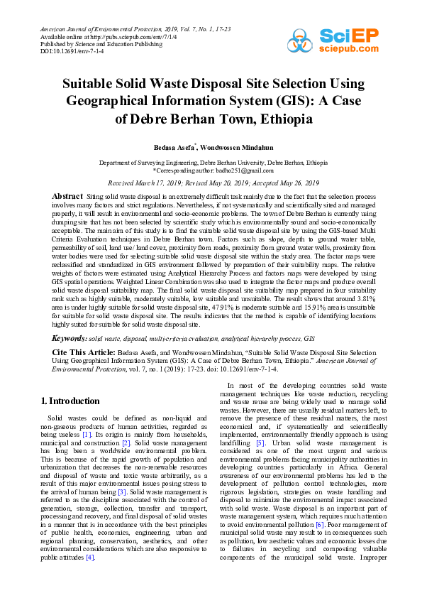 (PDF) Suitable Solid Waste Disposal Site Selection Using Geographical ...