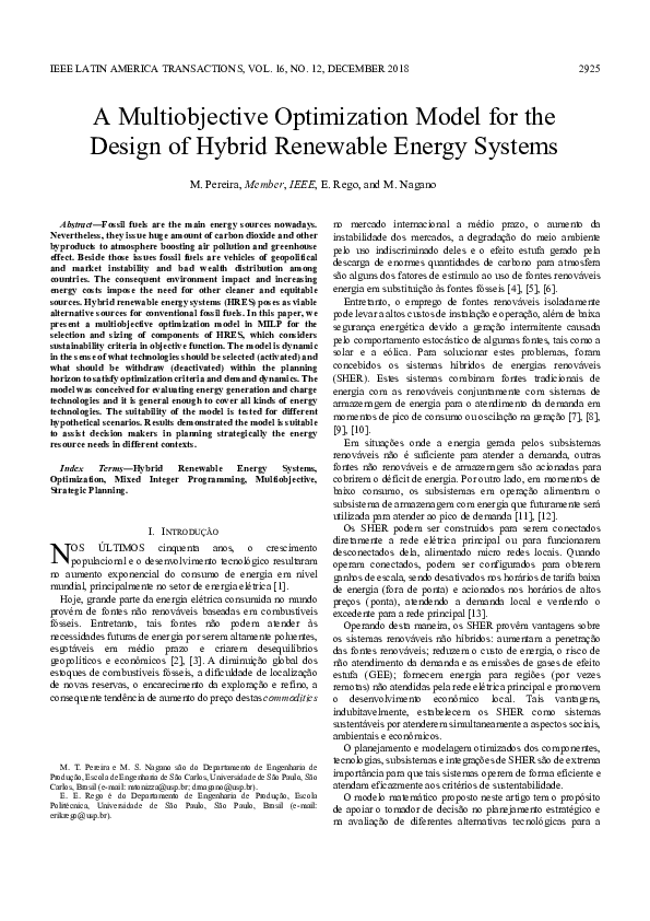 (PDF) A Multiobjective Optimization Model for the Design of Hybrid Renewable Energy Systems