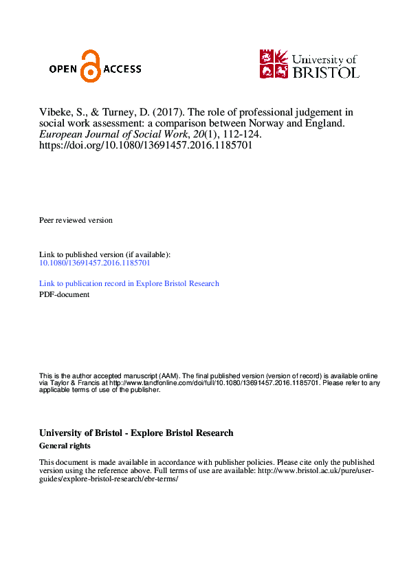 (PDF) The role of professional judgement in social work assessment: a ...