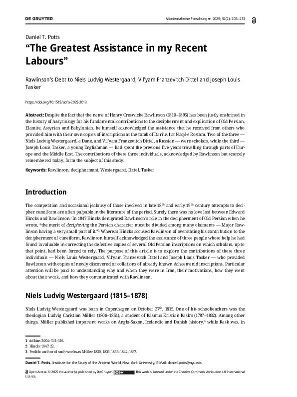 (PDF) Potts 2025. "The Greatest Assistance in my Recent Labours ...