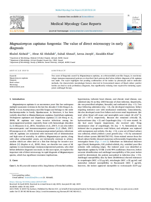 (PDF) Magnusiomyces capitatus fungemia: The value of direct microscopy ...