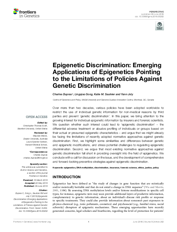 (PDF) Epigenetic Discrimination: Emerging Applications of Epigenetics ...