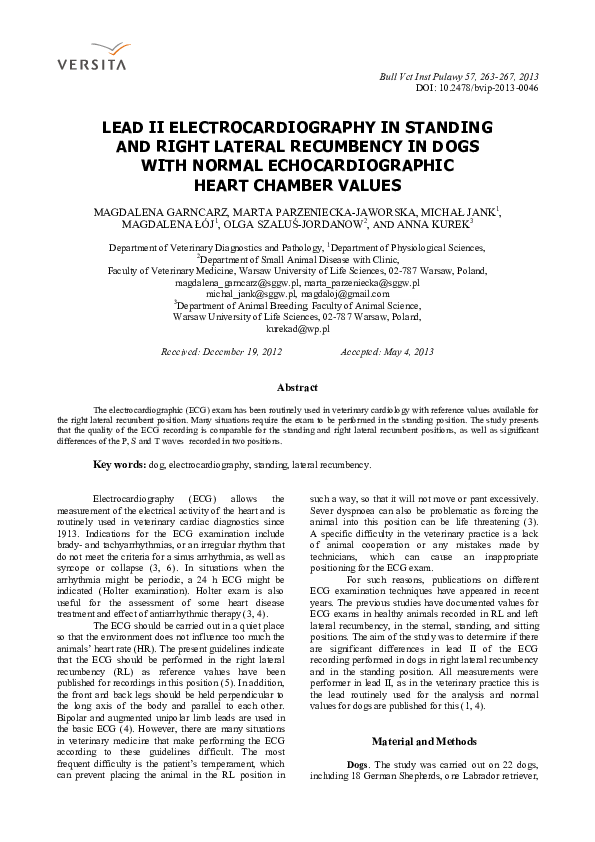 (PDF) Lead II Electrocardiography in Standing and Right Lateral ...