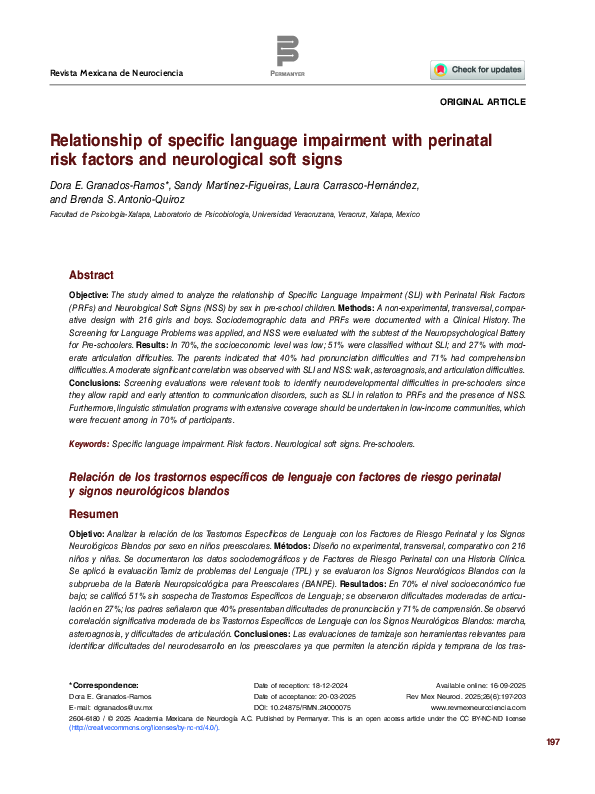(PDF) Relationship of specific language impairment with perinatal risk ...