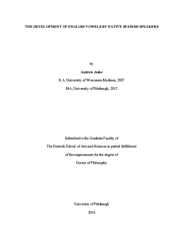 (PDF) The Development of English Vowels By Native Spanish Speakers