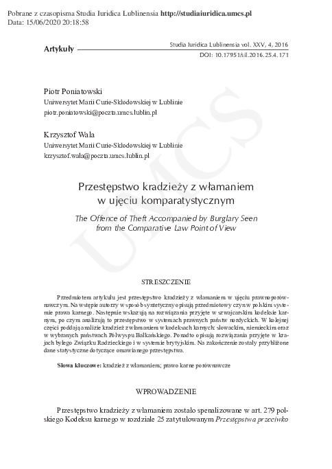 (PDF) The Offence of Theft Accompanied by Burglary Seen from the ...