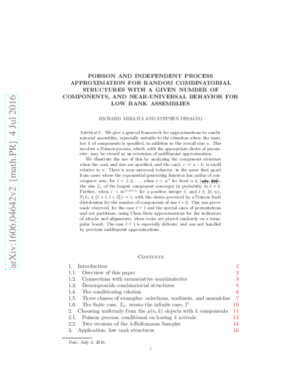 (PDF) Poisson and independent process approximation for random combinatorial structures with a ...