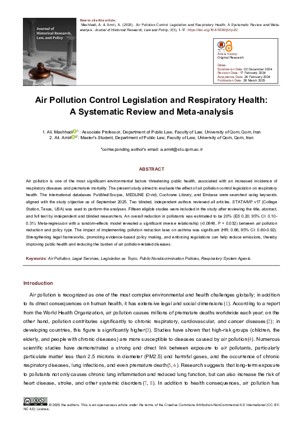 (PDF) Air Pollution Control Legislation and Respiratory Health: A ...