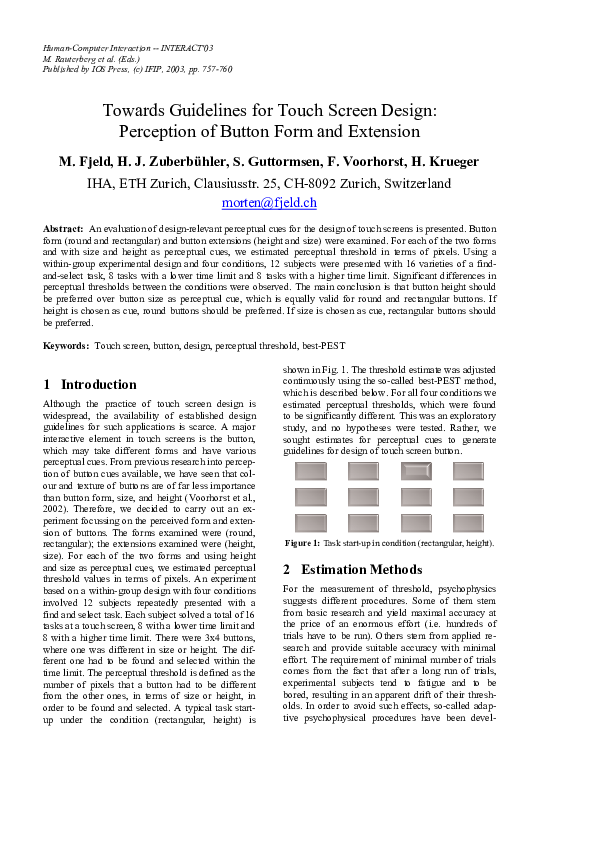 (PDF) Towards Guidelines for Touch Screen Design: Perception of Button ...