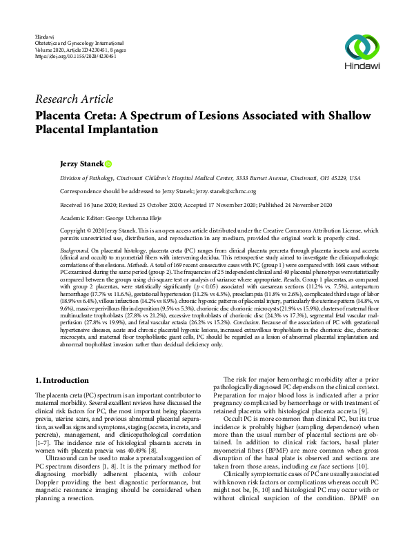 (PDF) Placenta Creta: A Spectrum of Lesions Associated with Shallow ...