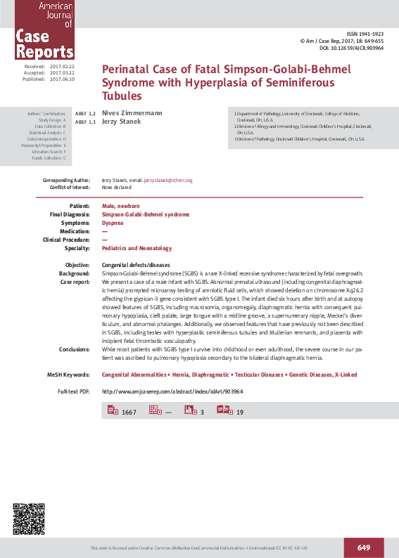 (PDF) Perinatal Case of Fatal Simpson-Golabi-Behmel Syndrome with ...