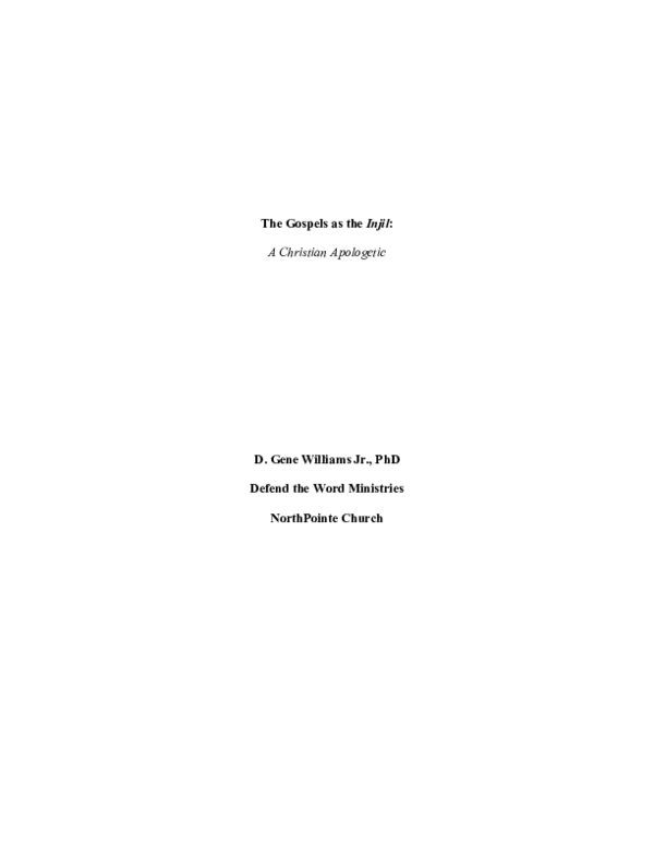 (PDF) The Gospels as the Injil: A Christian Apologetic (Academic)