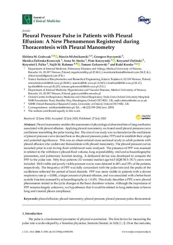 (PDF) Pleural Pressure Pulse in Patients with Pleural Effusion: A New ...