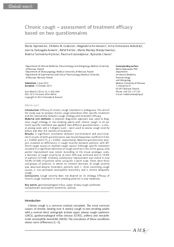 (PDF) Chronic cough – assessment of treatment efficacy based on two ...