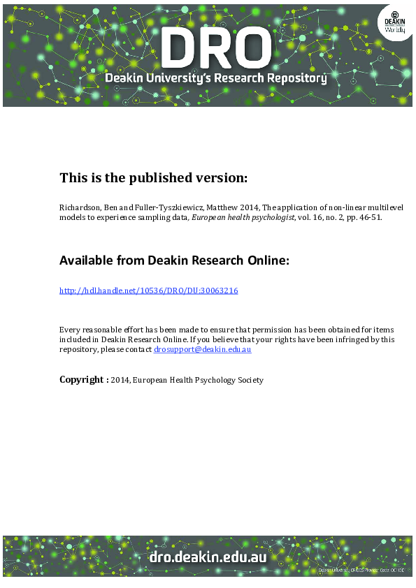 (PDF) The application of non-linear multilevel models to experience ...