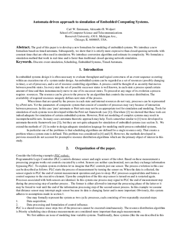 (PDF) Automata driven approach to simulation of Embedded Computing Systems