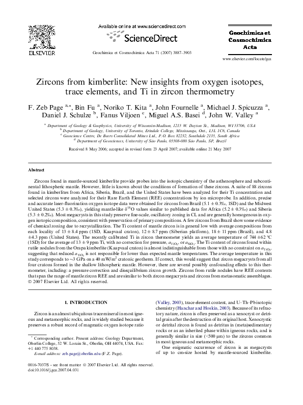 (PDF) Zircons from kimberlite: New insights from oxygen isotopes, trace ...