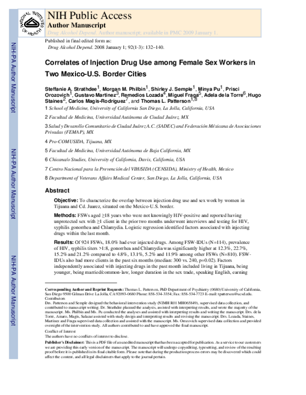 (PDF) Correlates of injection drug use among female sex workers in two ...