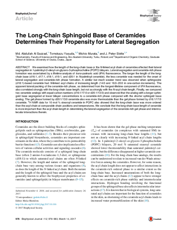 (PDF) The Long-Chain Sphingoid Base of Ceramides Determines Their ...