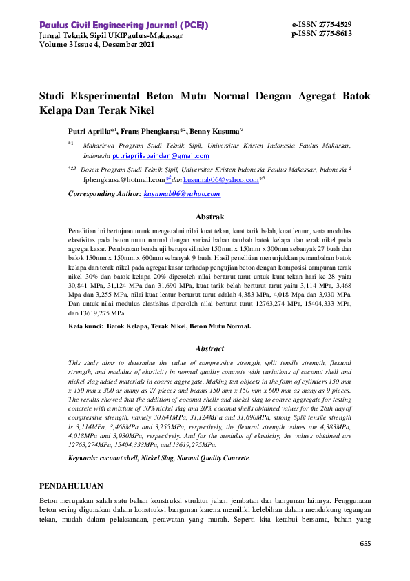 (PDF) Studi Eksperimental Beton Mutu Normal Dengan Agregat Batok Kelapa ...
