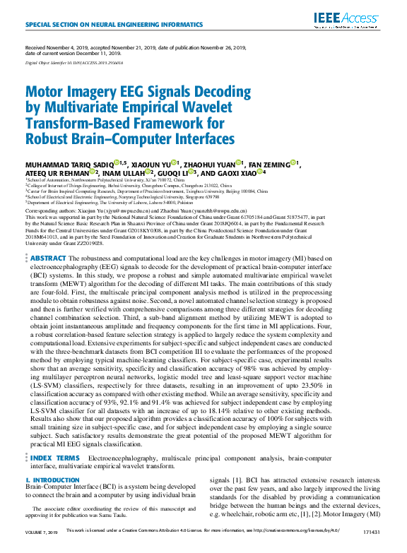 (PDF) Motor Imagery EEG Signals Decoding by Multivariate Empirical Wavelet Transform-Based ...