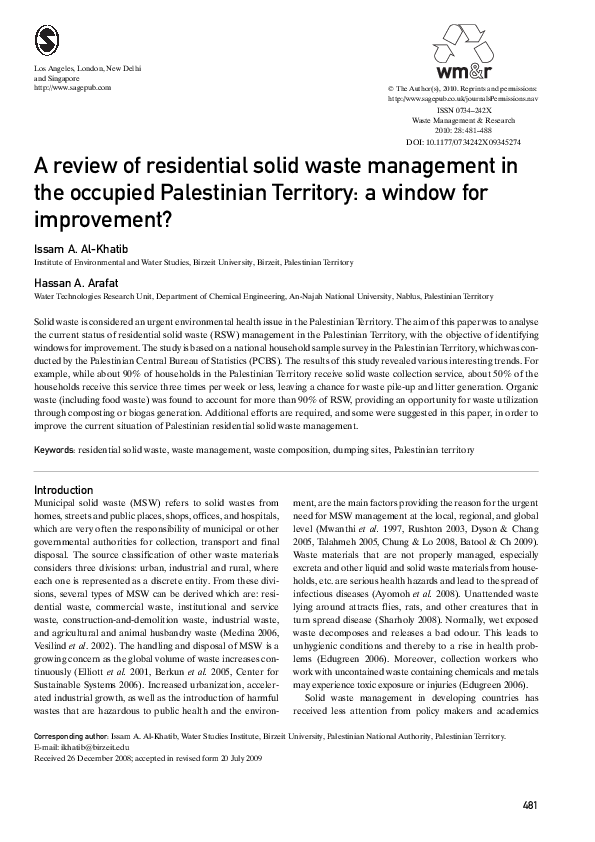 (PDF) A review of residential solid waste management in the occupied ...
