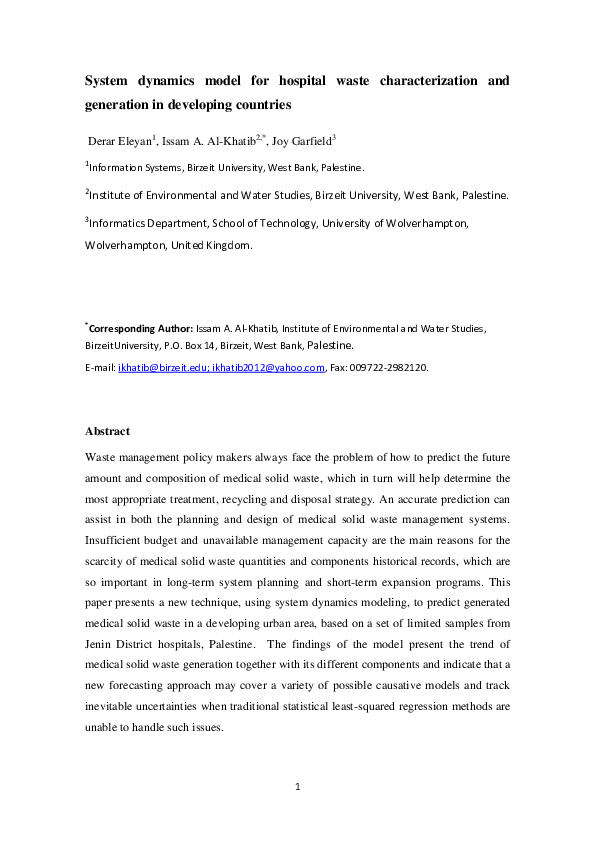 (PDF) System dynamics model for hospital waste characterization and ...