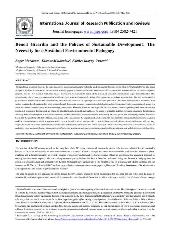 (PDF) Benoit Girardin and the policies of sustainable development ...