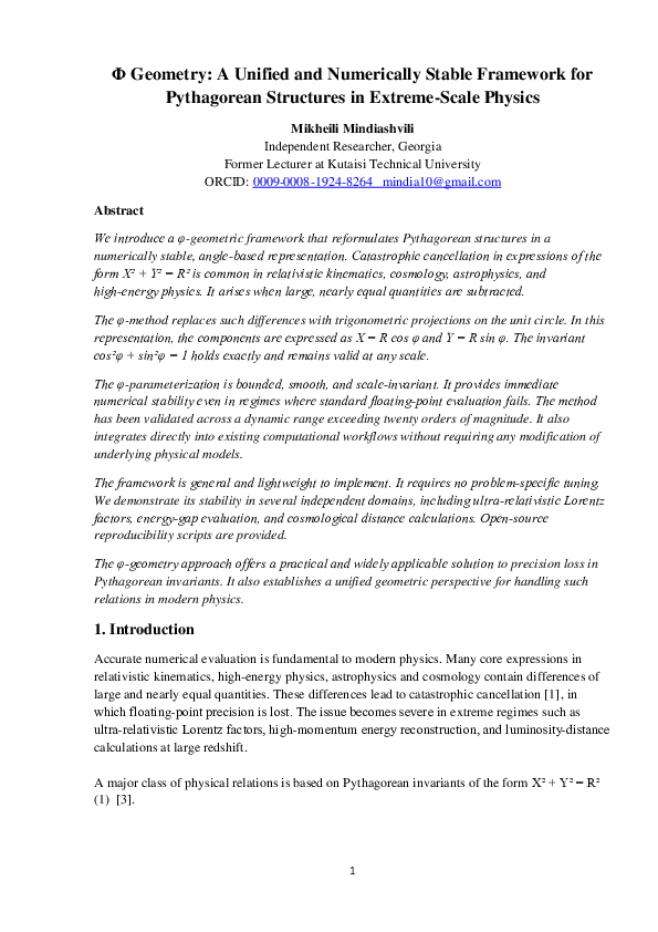 (PDF) Φ Geometry: A Unified and Numerically Stable Framework for ...