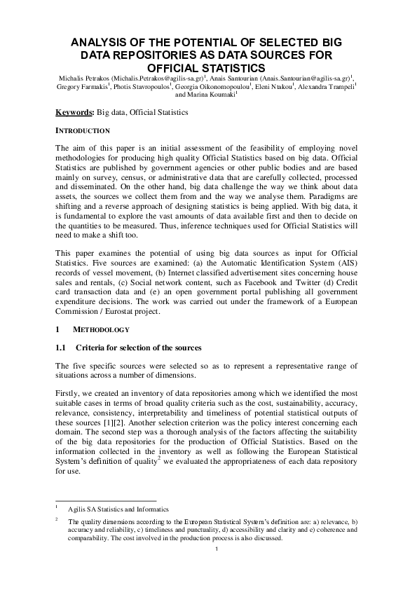 (PDF) Analysis of the Potential of Selected Big Data Repositories as Data Sources for Official ...