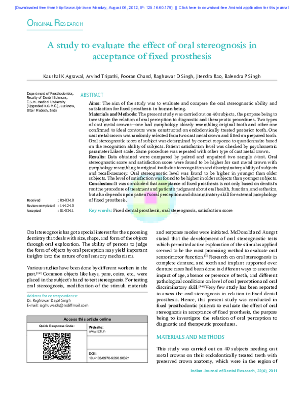 (PDF) A study to evaluate the effect of oral stereognosis in acceptance ...