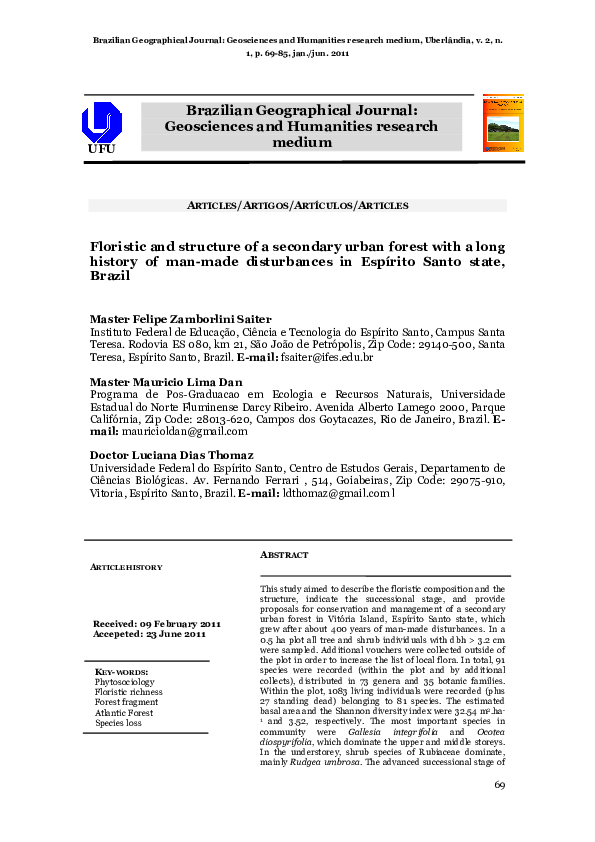 (PDF) Floristic and structure of a secondary urban forest with a long ...