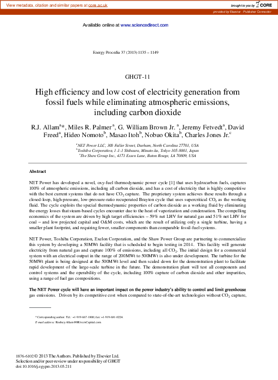(PDF) High Efficiency and Low Cost of Electricity Generation from ...