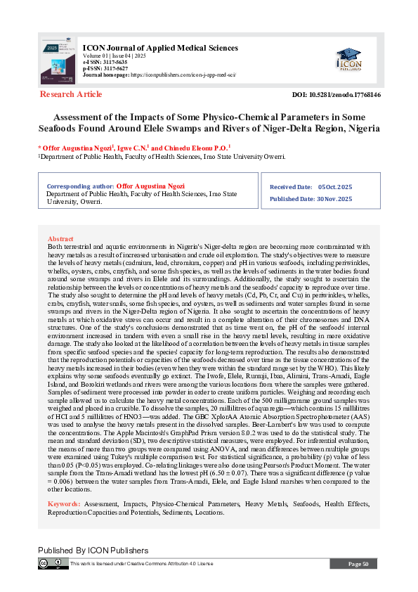 (PDF) Assessment of the Impacts of Some Physico-Chemical Parameters in ...