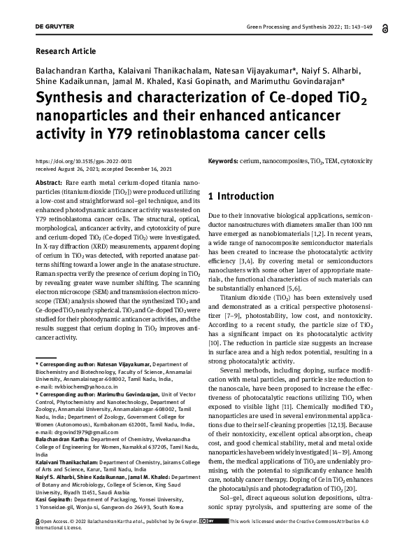(PDF) Synthesis and characterization of Ce-doped TiO2 nanoparticles and ...