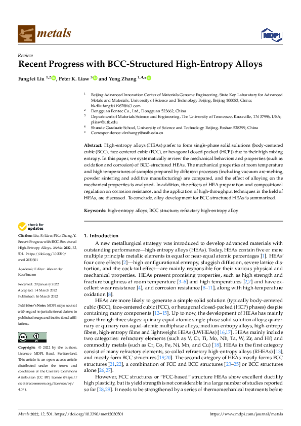 (PDF) Recent Progress with BCC-Structured High-Entropy Alloys