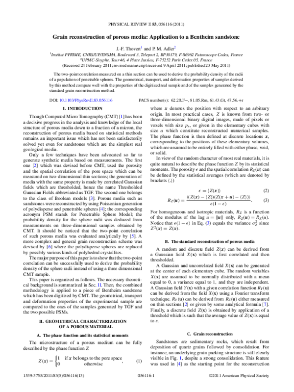 (PDF) Grain reconstruction of porous media: Application to a Bentheim ...