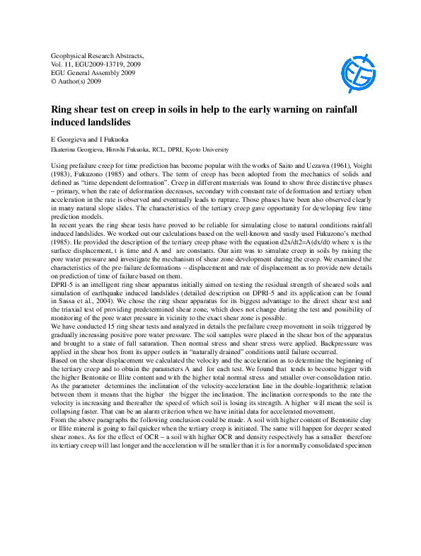 (PDF) Ring shear test on creep in soils in help to the early warning on ...