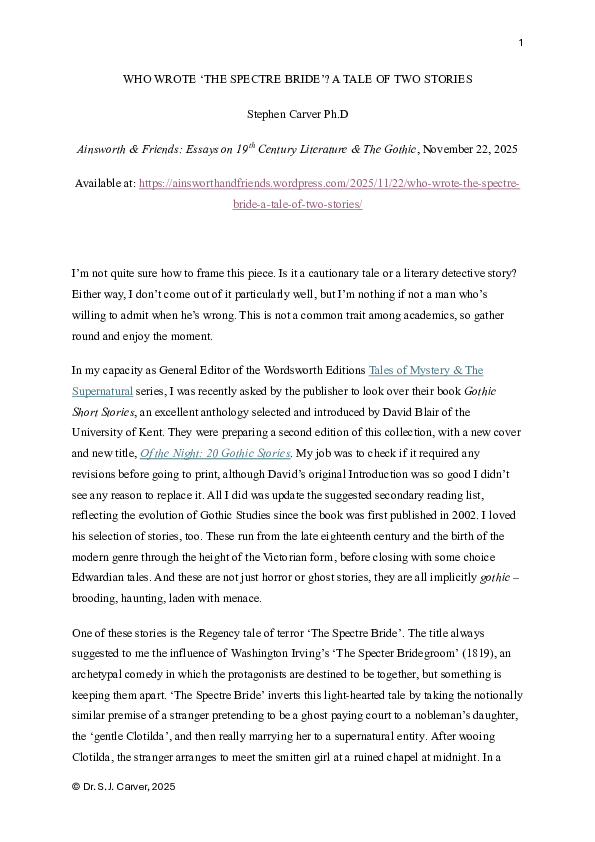 (PDF) Who Wrote 'The Spectre Bride'? A Tale of Two Stories