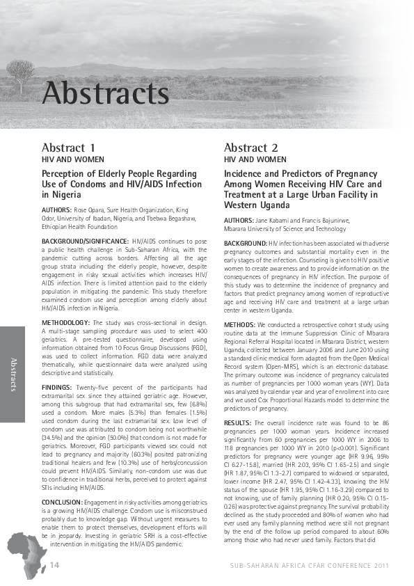 (PDF) Abstract 2 HIV AND WoMEN Incidence and Predictors of Pregnancy ...
