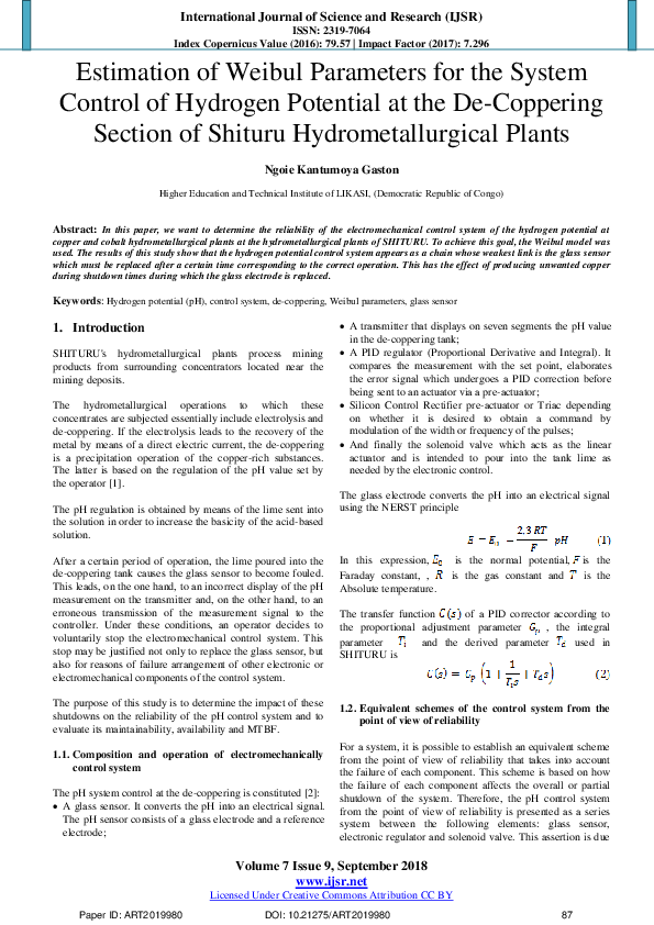 (PDF) Estimation of Weibul Parameters for the System Control of ...