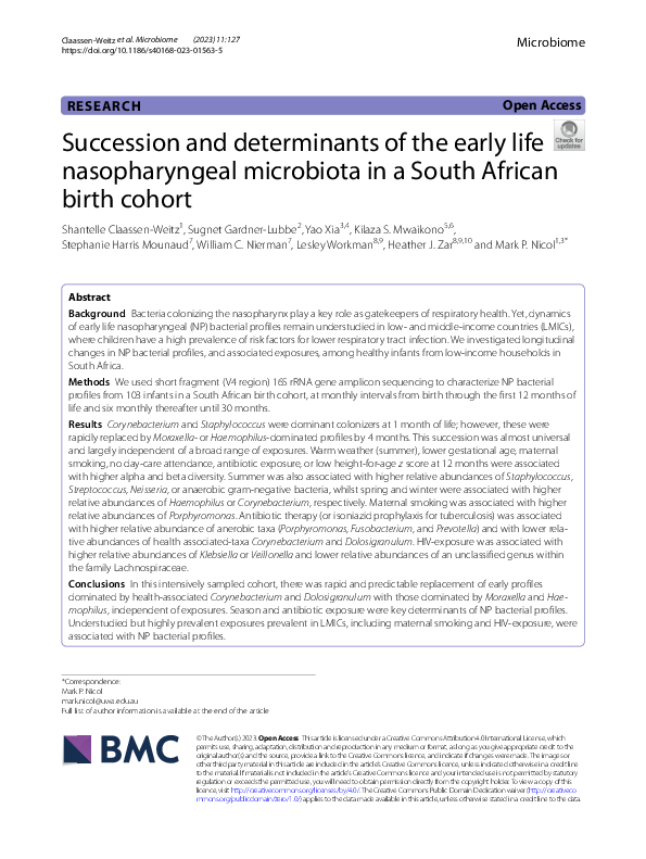 (PDF) Succession and determinants of the early life nasopharyngeal ...